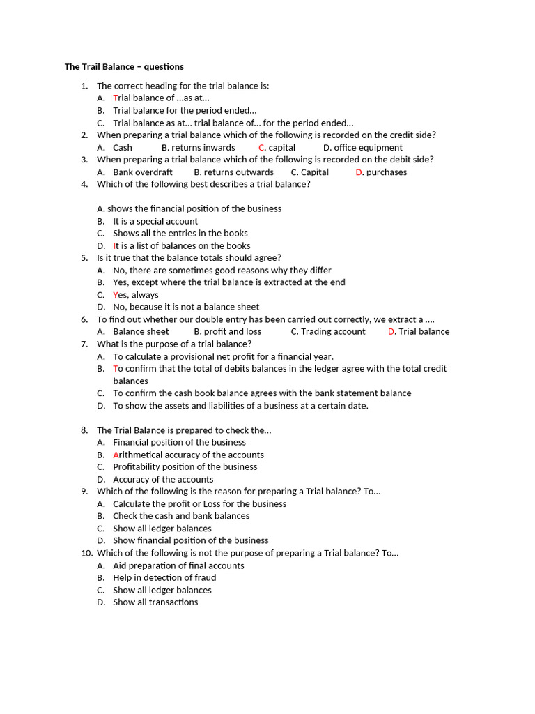 The Trail Balance - Questions (AutoRecovered) | PDF | Debits And ...
