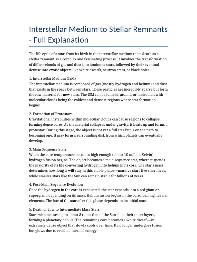 Star Life Cycle: From ISM to Remnants | PDF | Stars | Interstellar Medium