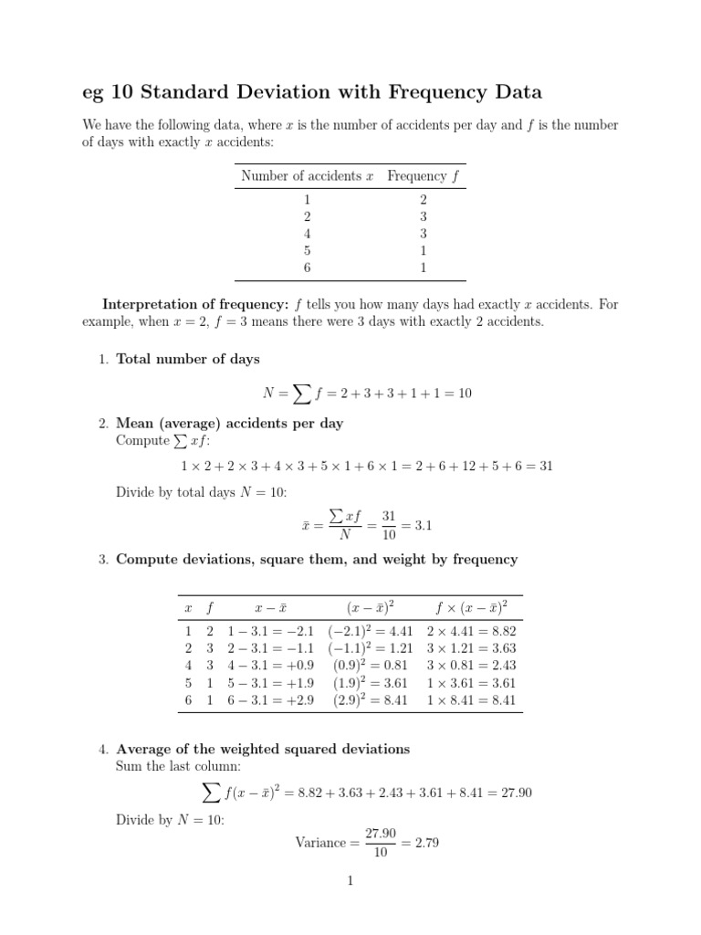Example 10, SD With With Frequency | PDF | Variance | Standard Deviation