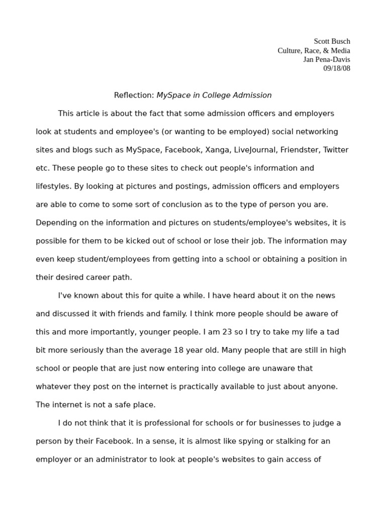 Myspace College Admission | PDF