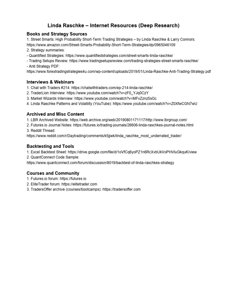 Linda Raschke's Trading Resources Guide | PDF