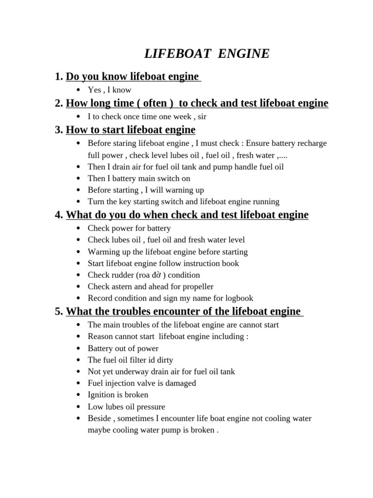 Lifeboat Engine Maintenance Guide | PDF