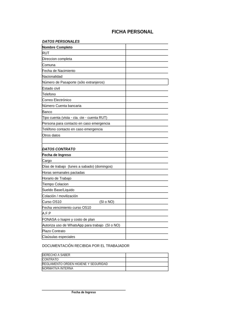 Ficha Personal y Datos Laborales | PDF