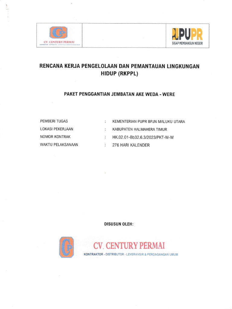 Rencana Kerja Pengelolaan Dan Pemantauan Lingkungan Hidup (RKPPL) Peng. JBT Ake Weda - Were | PDF