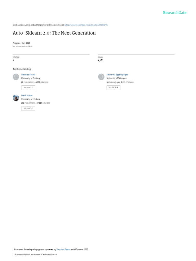 Auto-Sklearn 20 The Next Generation | PDF | Machine Learning | Applied ...