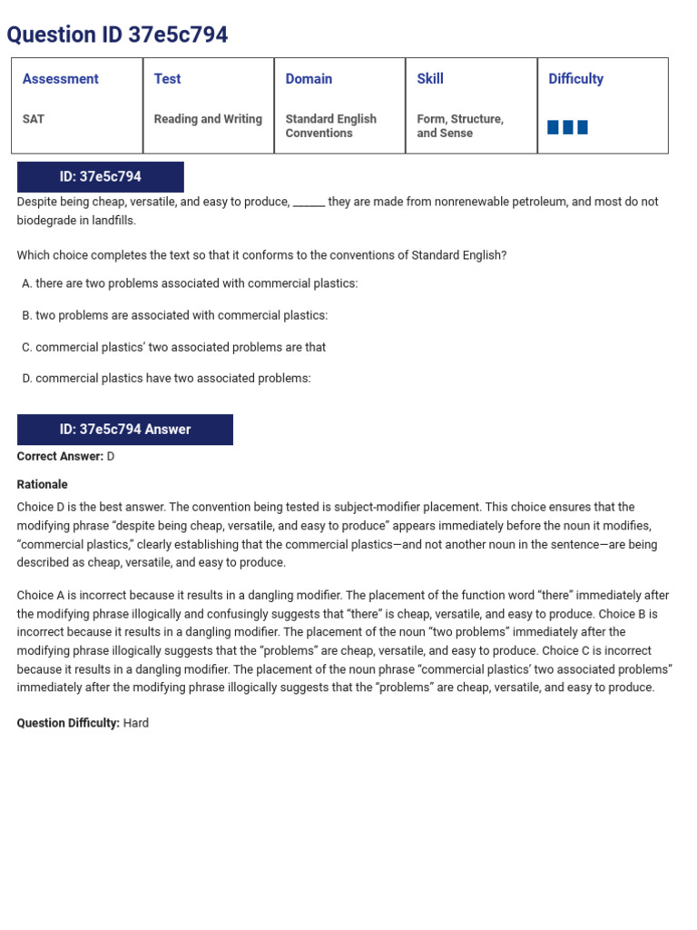formstructure sat question bank | PDF | Grammatical Number | Plural