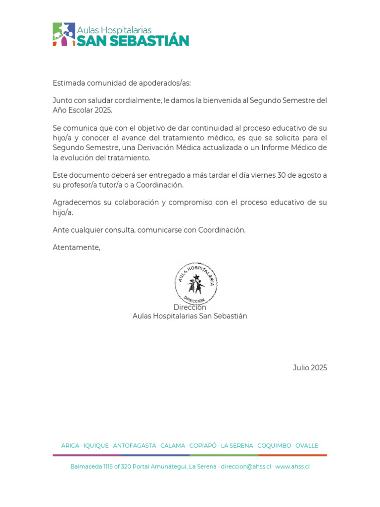 Comunicado Apoderados 2° Semestre 2025 | PDF