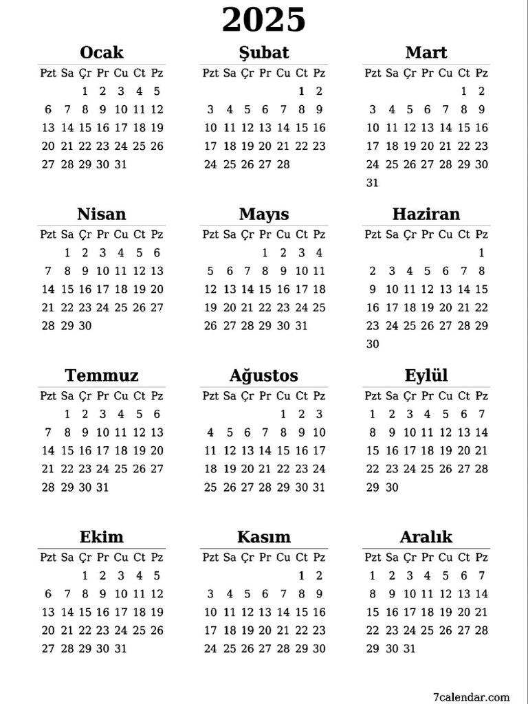 2025-2028 Yillik Takvim | PDF