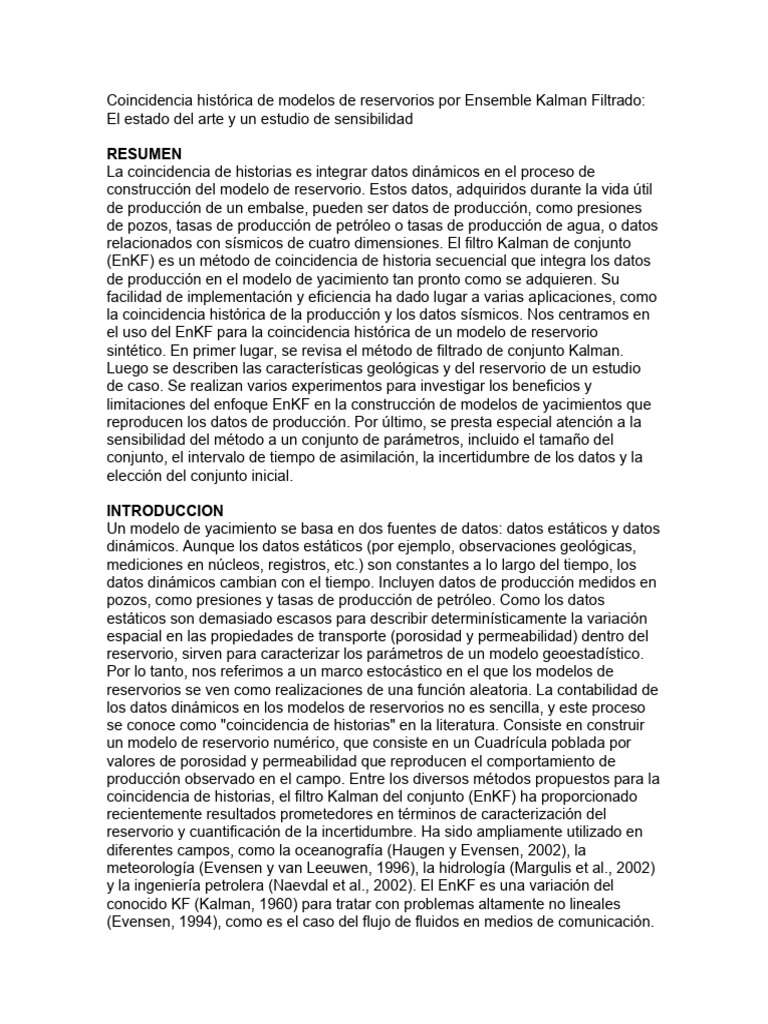 EnKF en Modelos de Reservorios: Estudio y Sensibilidad | PDF ...