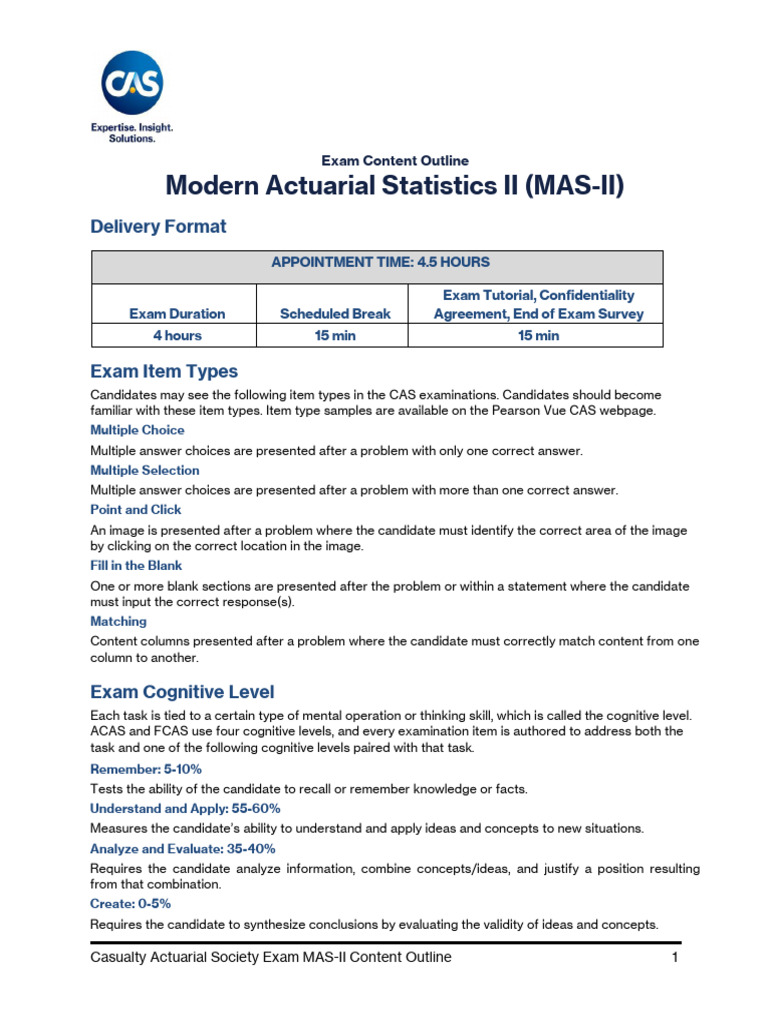 MAS-II Exam Content Outline | PDF | Time Series | Statistics