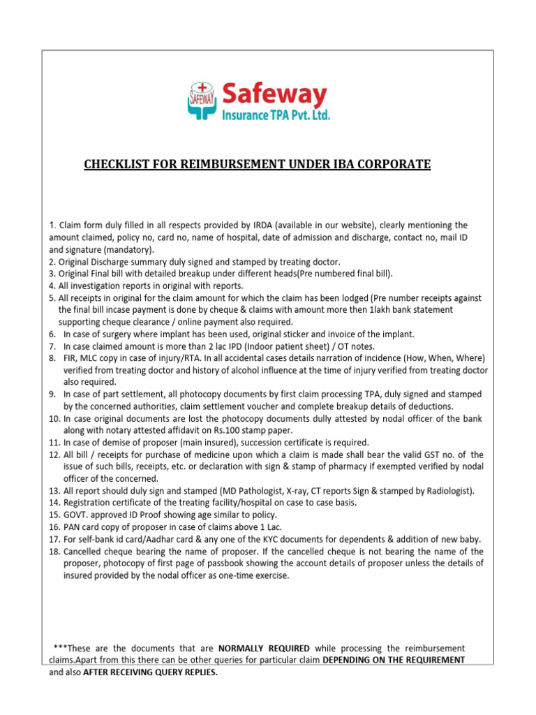 IBA Reimbursement Claim Checklist | PDF | Receipt
