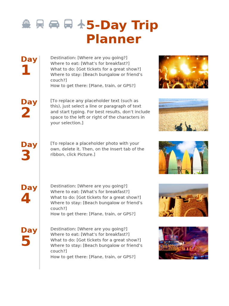 5 Day Trip Planner | PDF