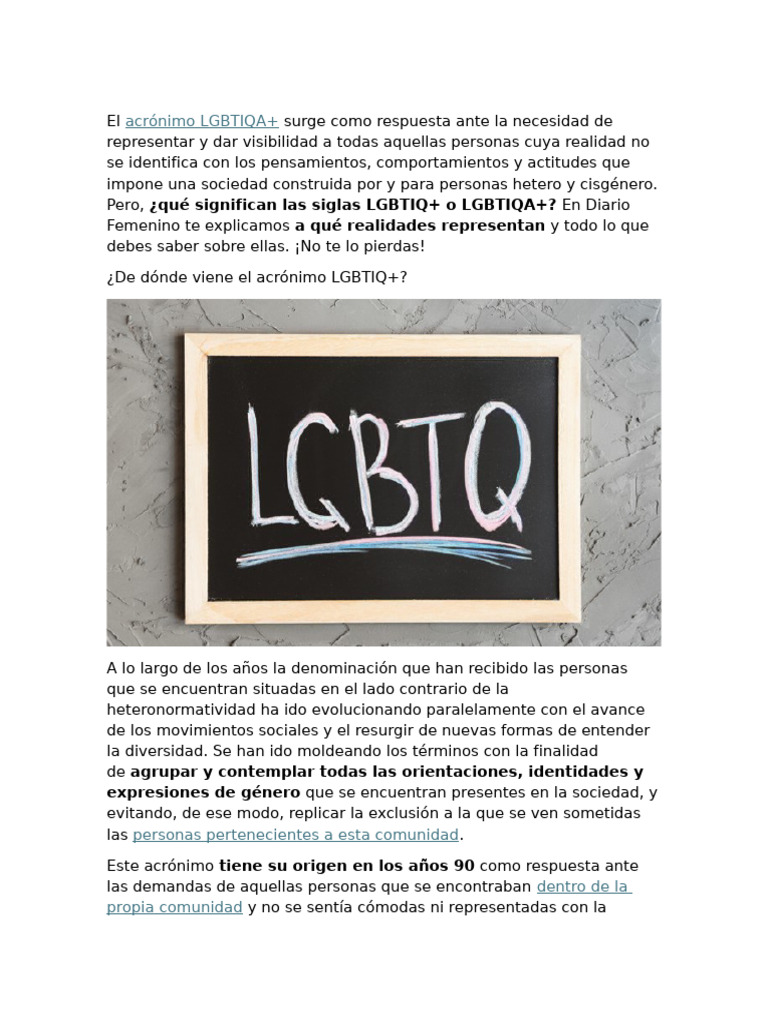 Significado del acrónimo LGBTIQA+ | PDF | Transgénero | Estudios LGBTQIA+