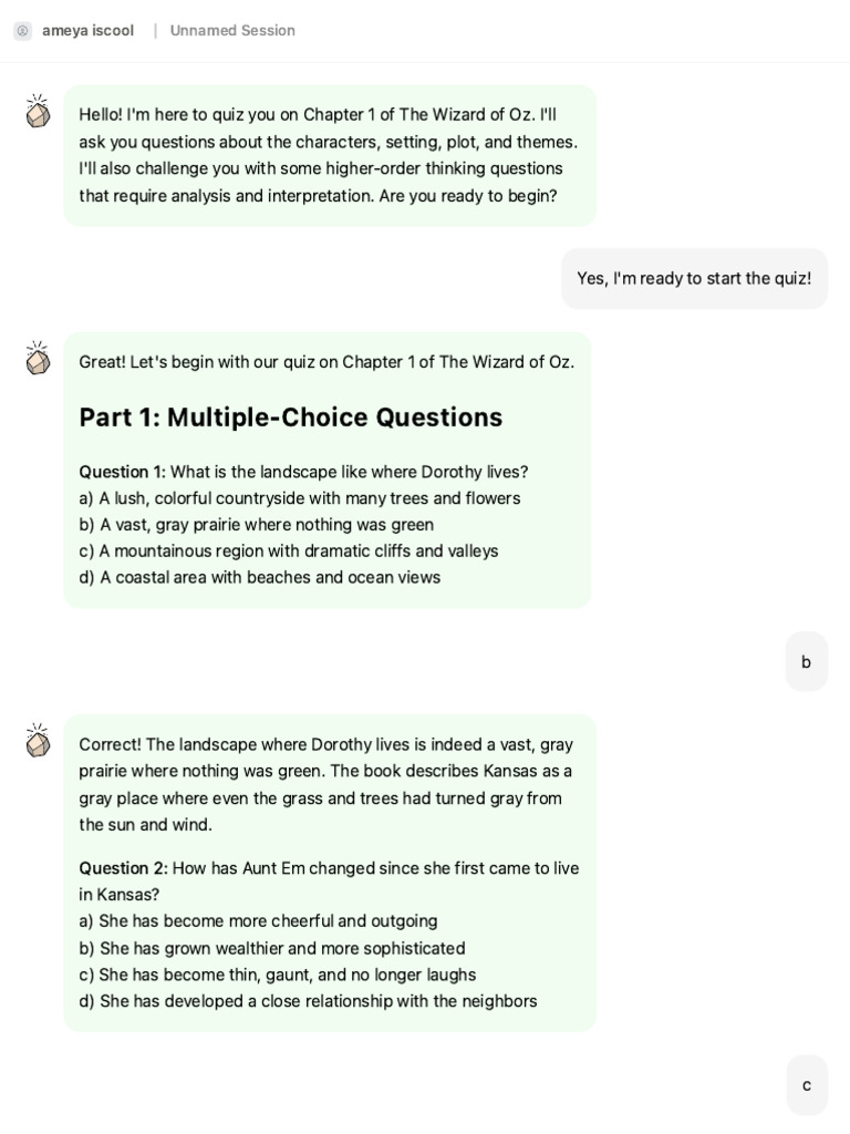 The Wizard of Oz - Chapter 1 Quiz - Flint | PDF | Dorothy Gale | Aunt Em