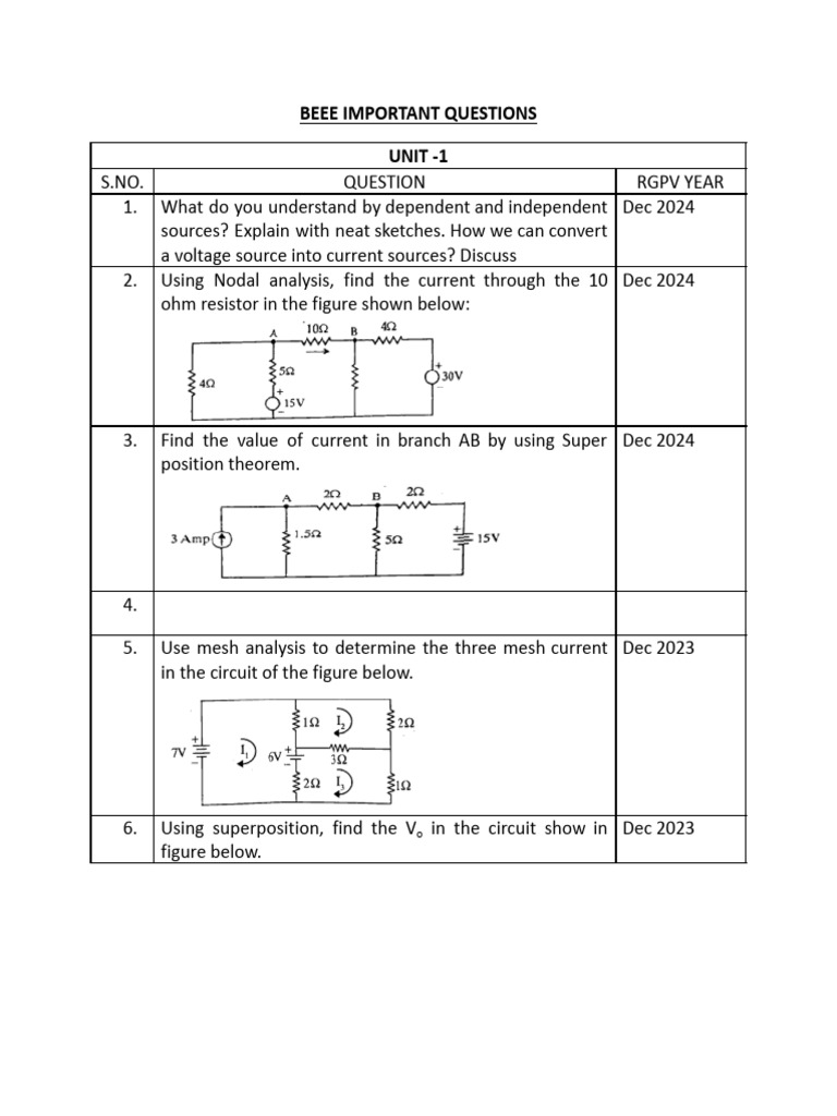 Important Question of BEEE (All Units) | PDF | Electrical Impedance ...