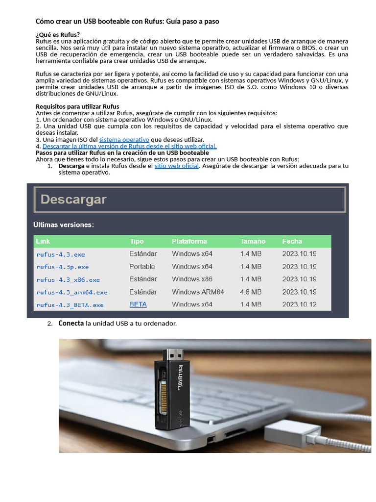 Crear USB booteable con Rufus: Guía rápida | PDF | Arranque | Memoria USB