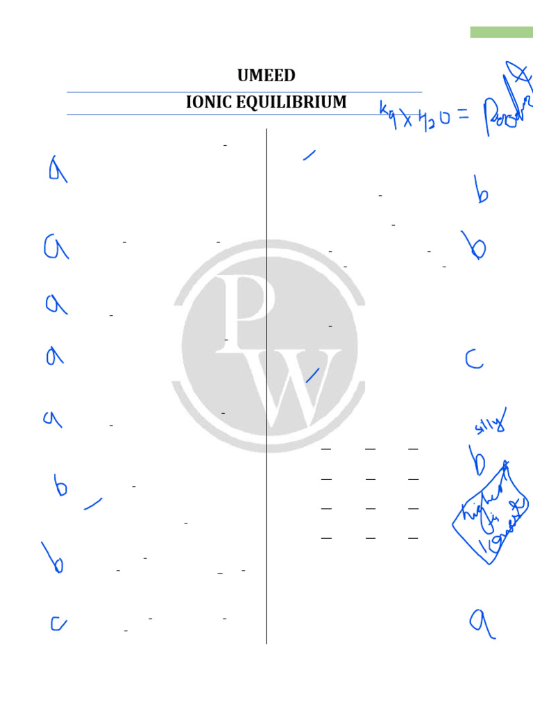 Ionic Equilibrium Practice Sheet | PDF | Ph | Acid