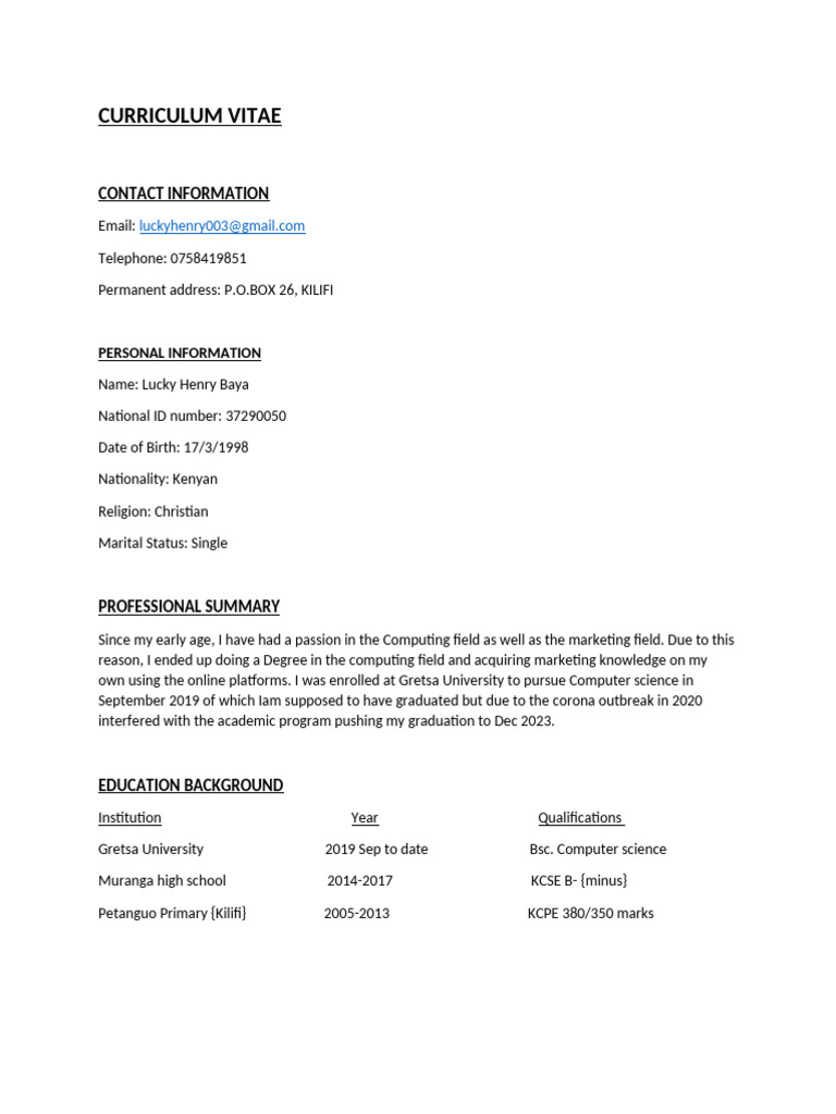 Lucky Henry Baya CV and Profile | PDF