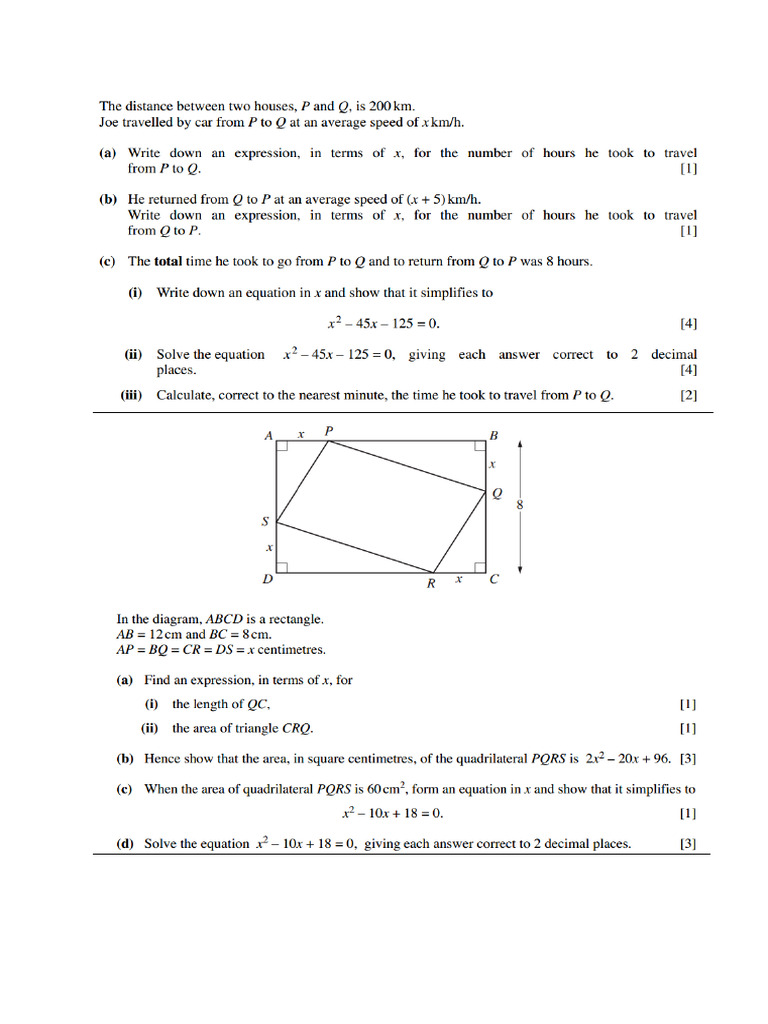 Quadratic Equations Story Problems | PDF