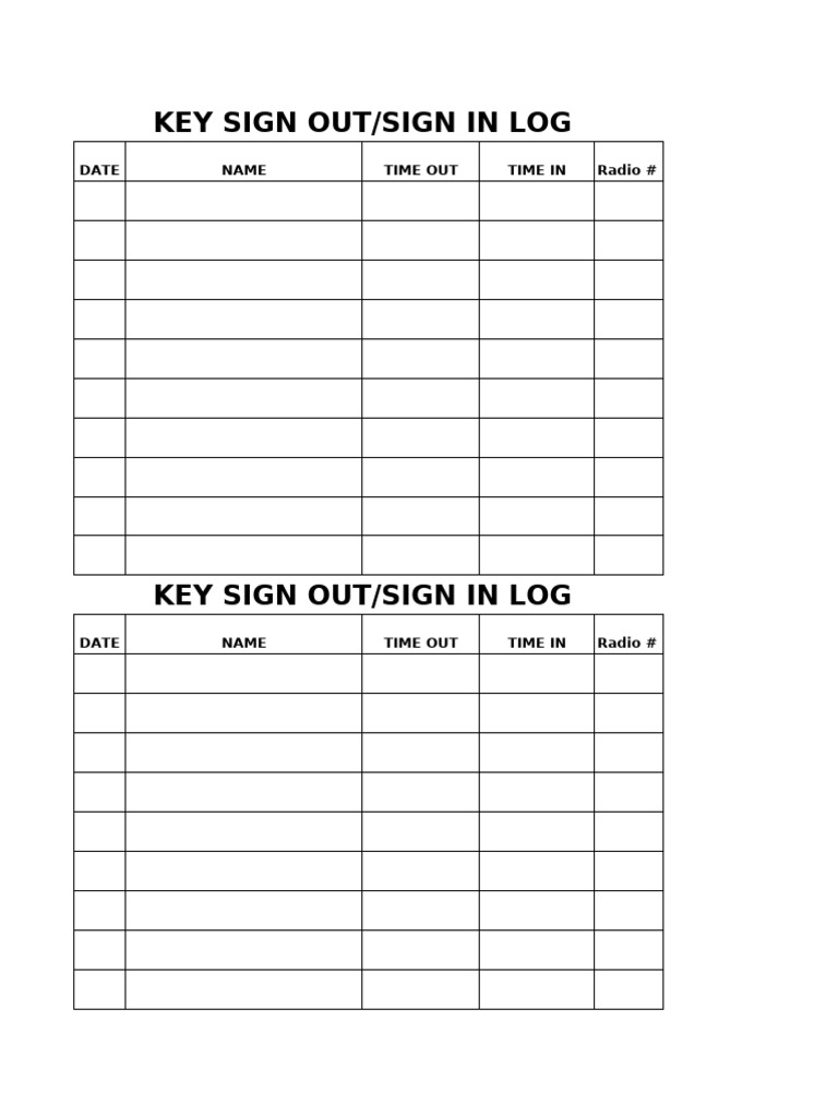 Key Sign Out Log | PDF