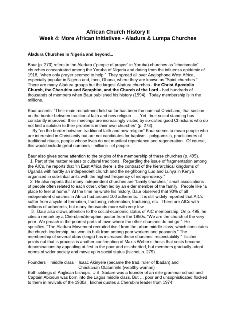 WK 4 - Aladura & Lumpa Churches | PDF | Abrahamic Religions | Christian ...