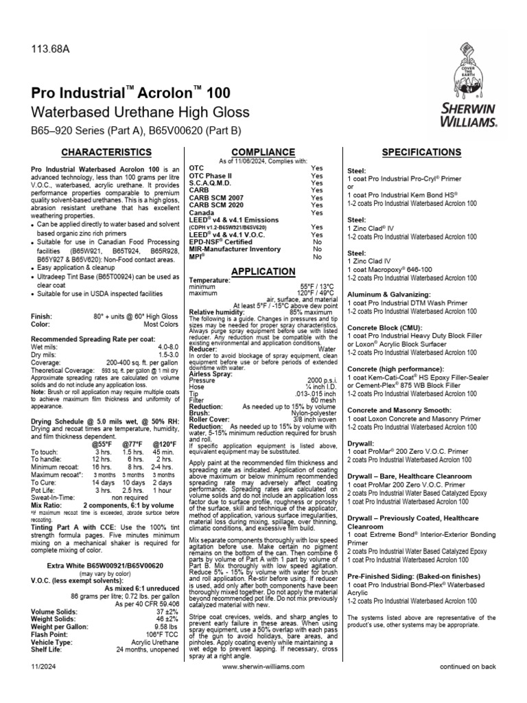 Pro Industrial Water Based Acrolon 100 | PDF | Corrosion | Concrete