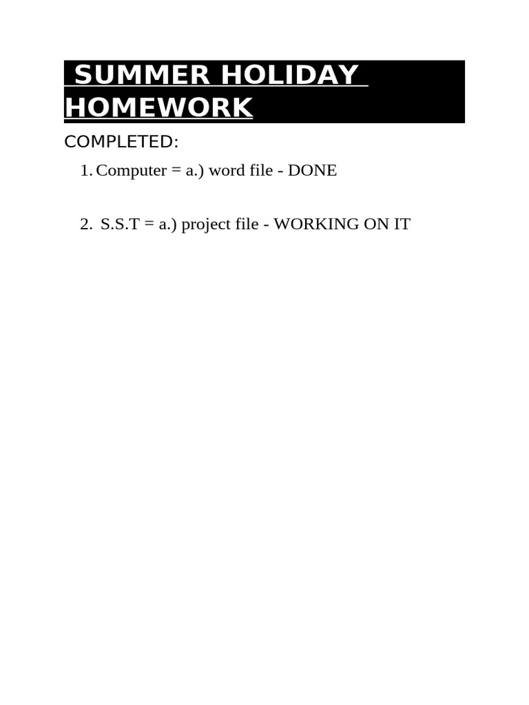 Summer Holiday Homework Checkup | PDF
