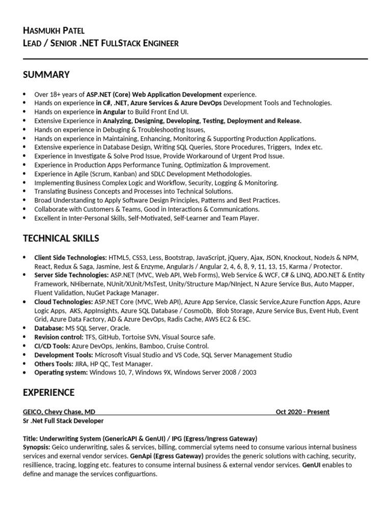 Hasmukh Patel - Dot Net Lead | PDF | Language Integrated Query | Microsoft Sql Server