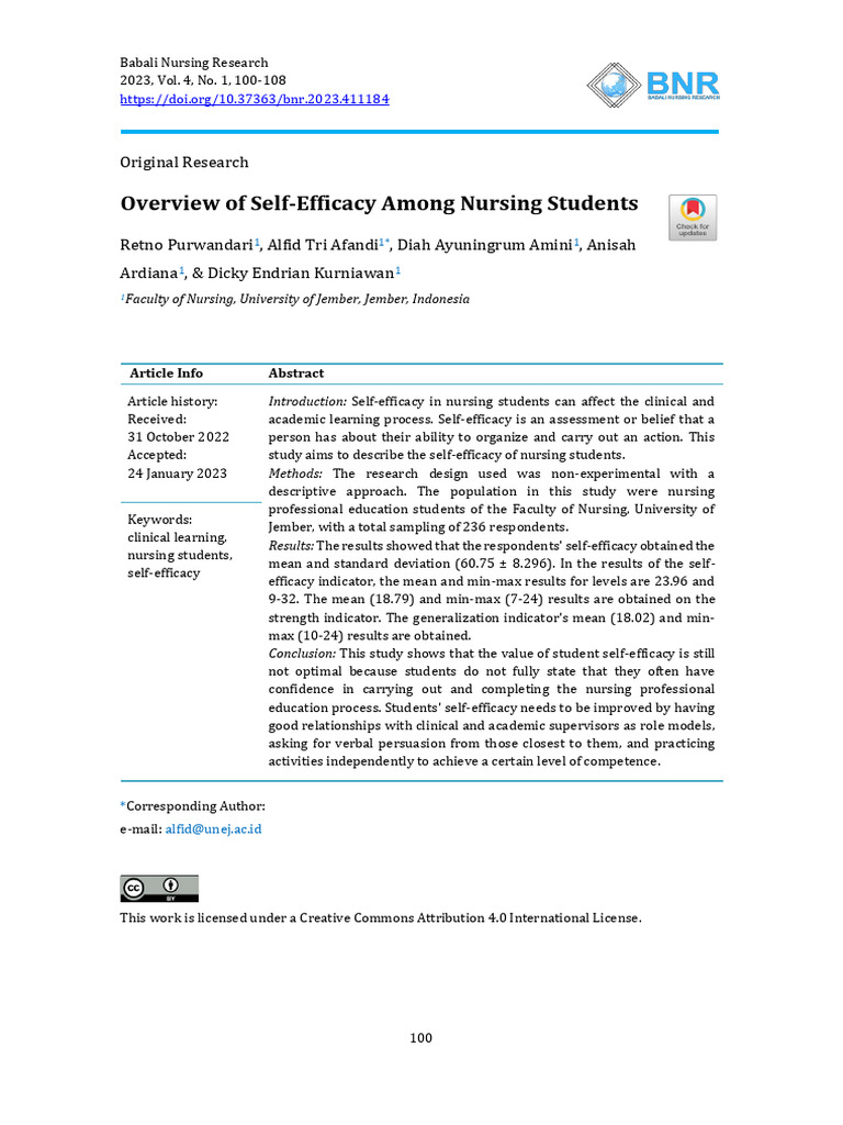 Overview of Self-Efficacy Among Nursing Students: Original Research | PDF | Self Efficacy ...