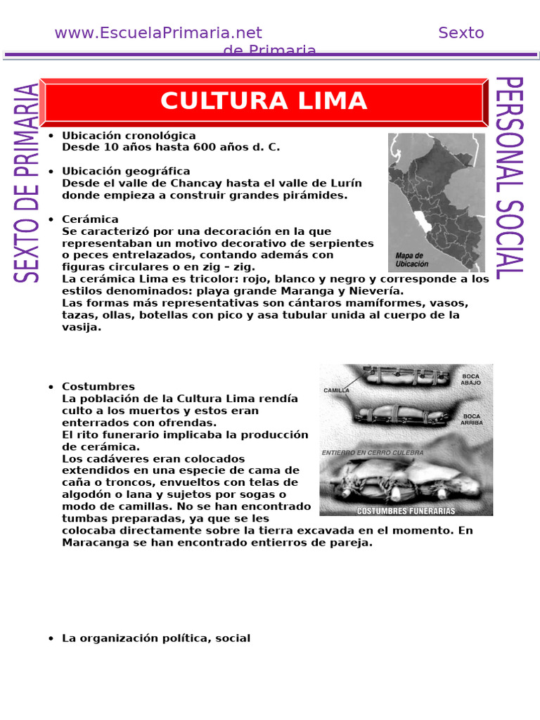La Cultura Lima para Sexto de Primaria | PDF