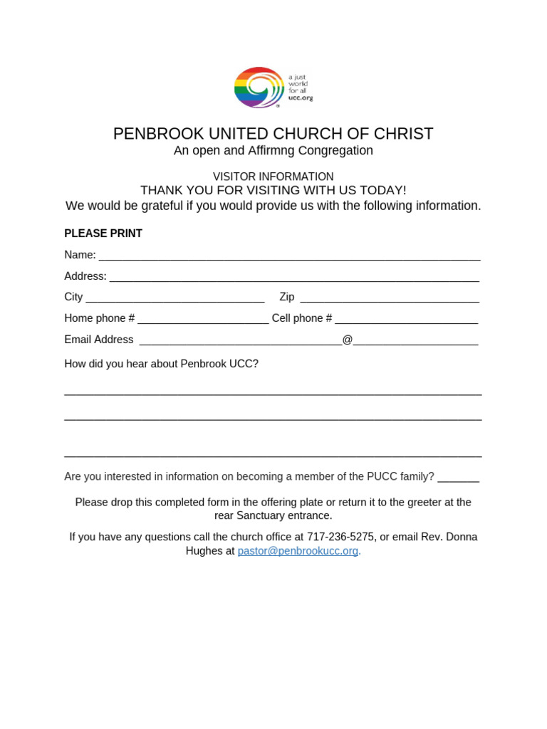 Penbrook UCC Visitor Information Form | PDF