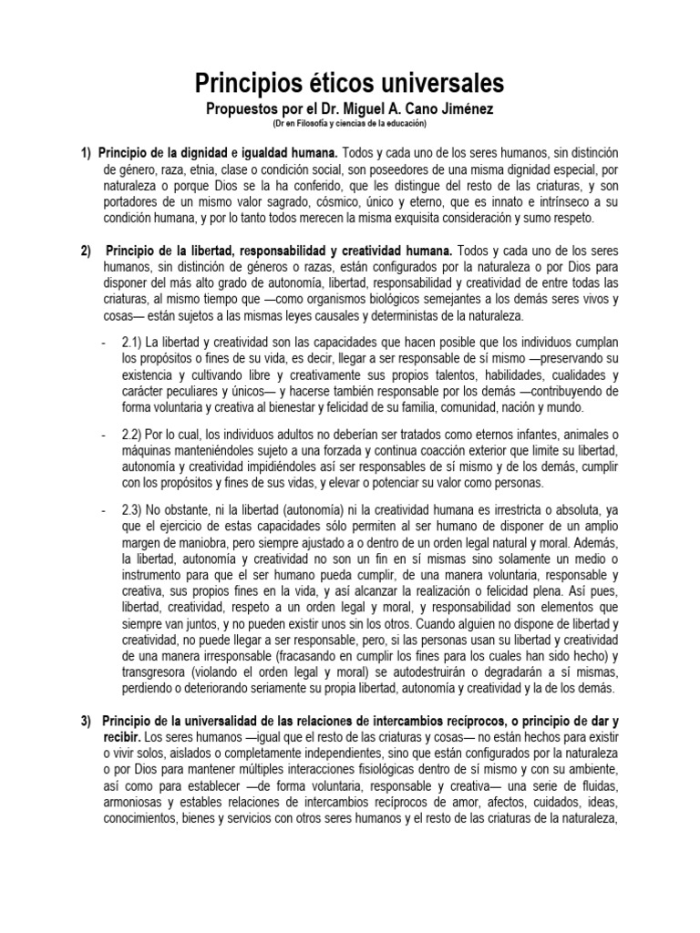 Principios Éticos Universales de Cano Jiménez | PDF | Amor | Moralidad