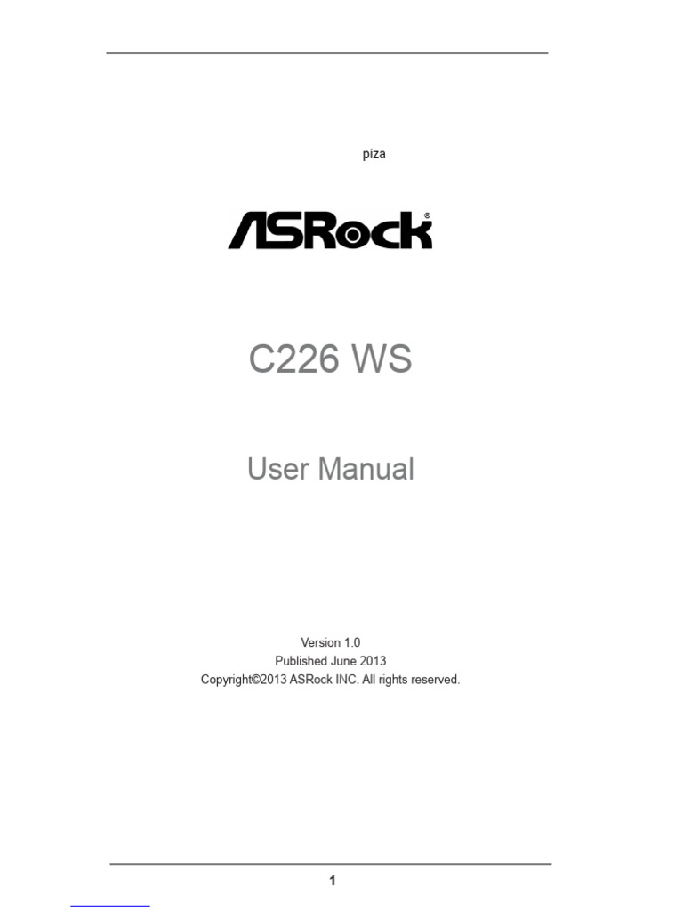 ASRock C226 WS Motherboard Manual | PDF | Bios | Computer Hardware