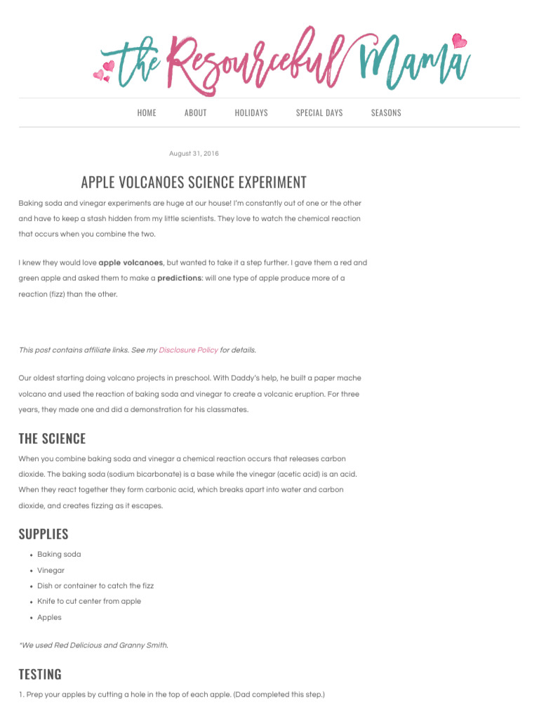 Apple Volcano Experiment Guide | PDF | Sodium Bicarbonate | Vinegar