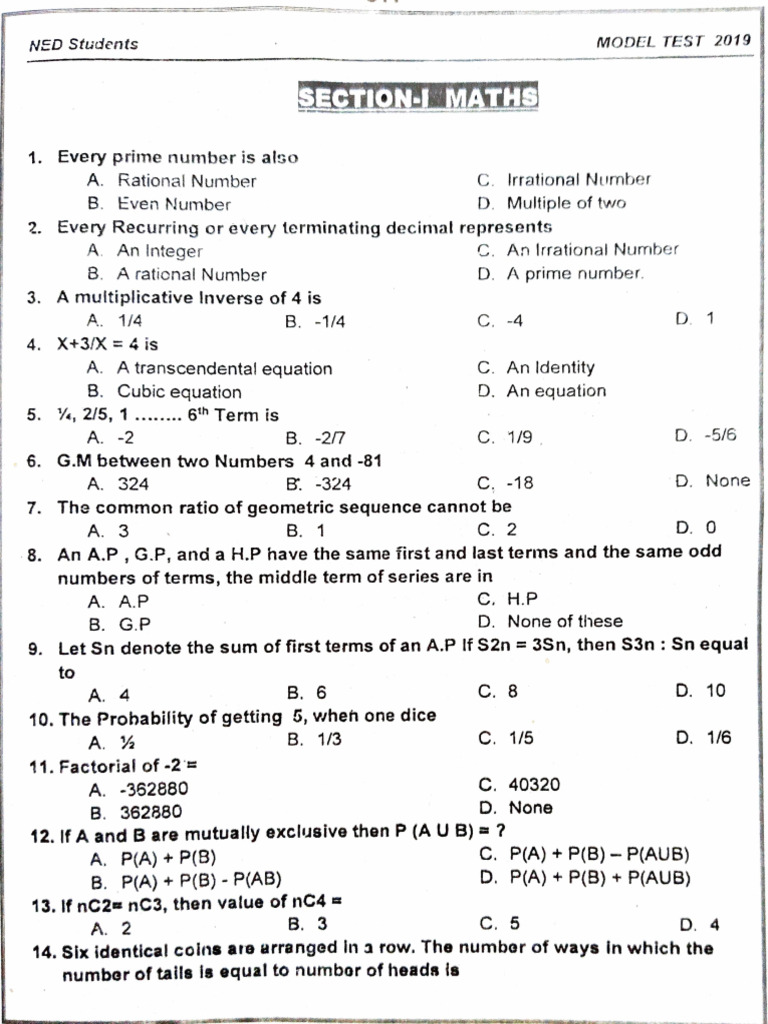 Part 5 Mathematics Past Paper | PDF | Odds | Numbers