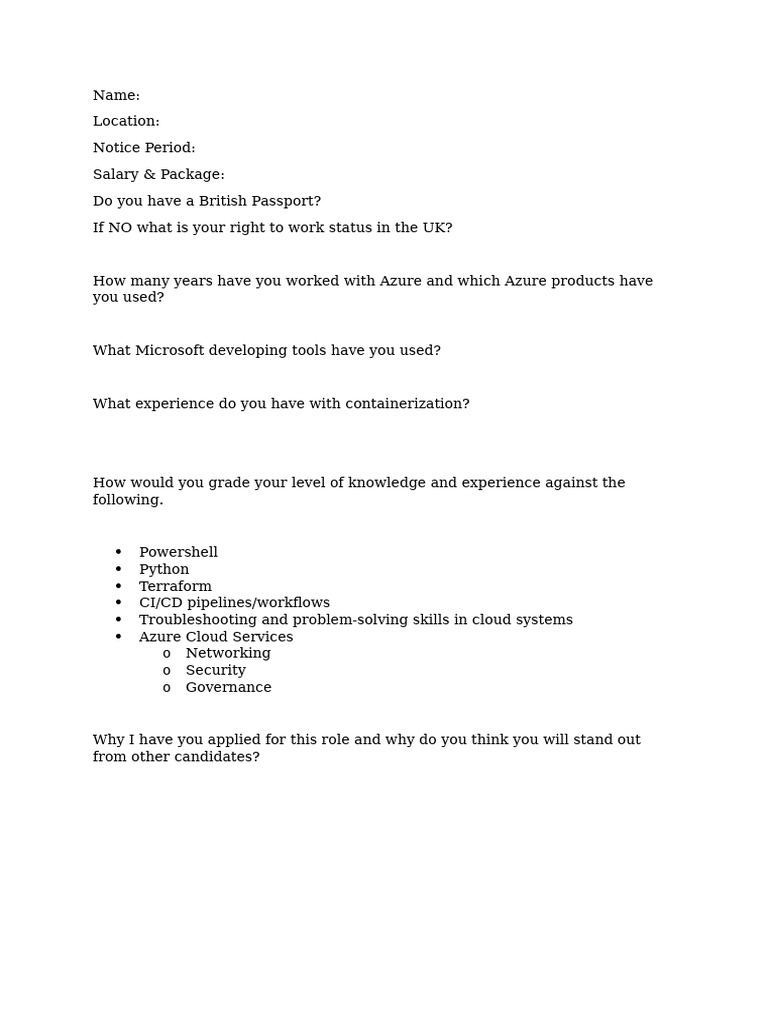 PDF Azure DevOps Qualification Sheet | PDF