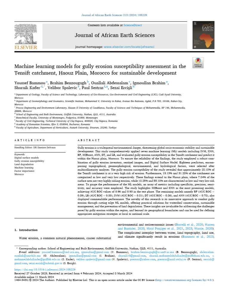 Machine Learning Models For Gully Erosion Susceptibility 2024 Journal ...