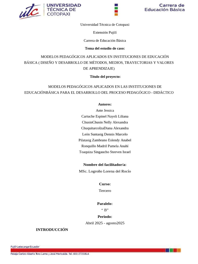 (Corrección) Protocolo Modelos Pedagógicos Aplicados en Las Instituciones de Educación Básica ...