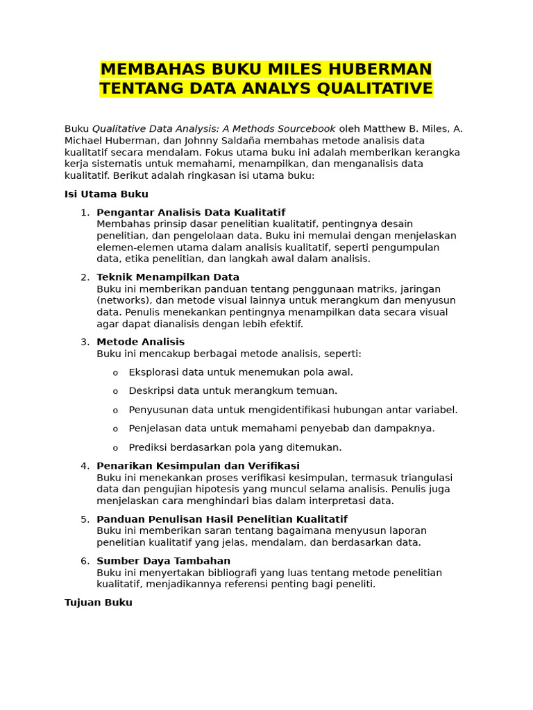 Membahas Buku Miles Huberman Tentang Data Analys Qualitative | PDF