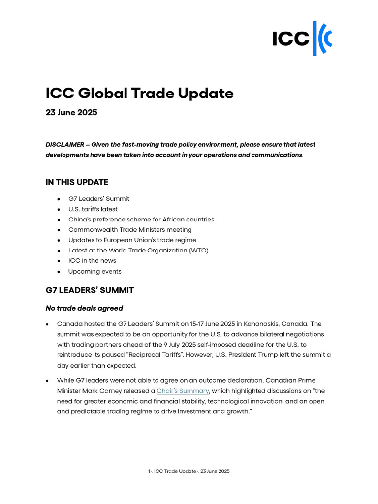 ICC Global Trade Update: June 2025 | PDF | World Trade Organization ...
