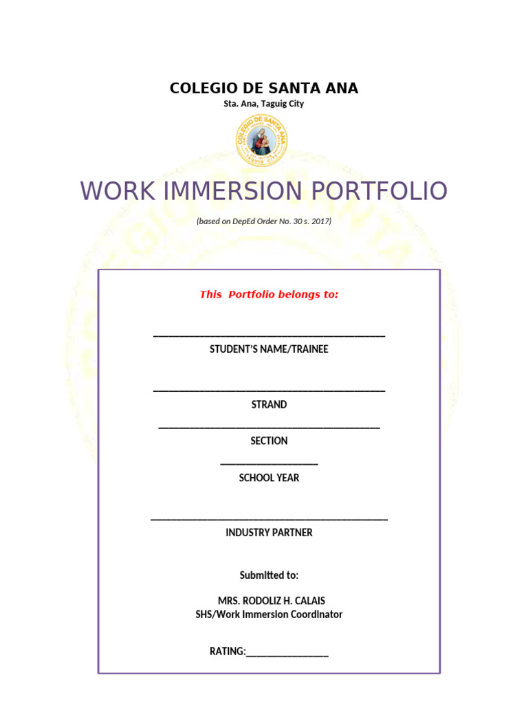Work Immersion Portfolio Guide | PDF | Social Psychology ...