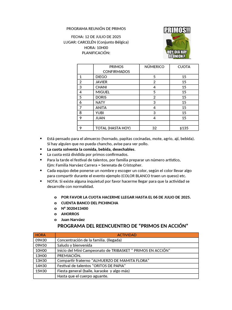Programa Reunión de Primos | PDF | Deportes | Reglas y regulaciones ...