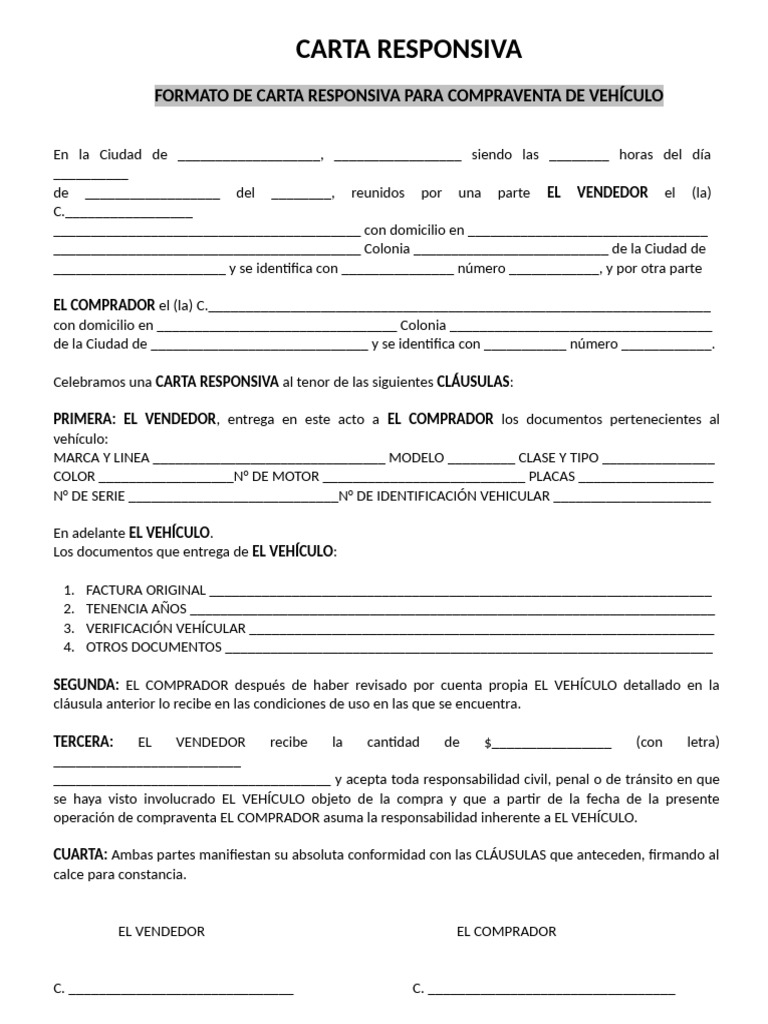 Formato de Carta Responsiva PDF | PDF