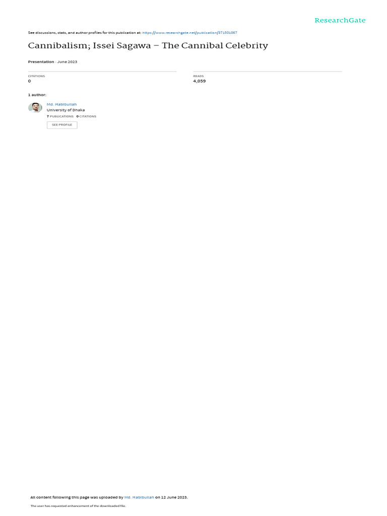 Cannibalism Issei Sagawa The Cannibal Celebrity | PDF