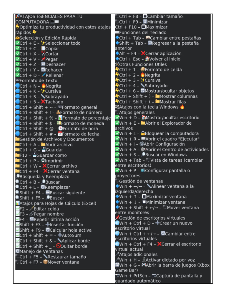 Atajos Esenciales de Teclado | PDF | Ventana (informática) | Software ...