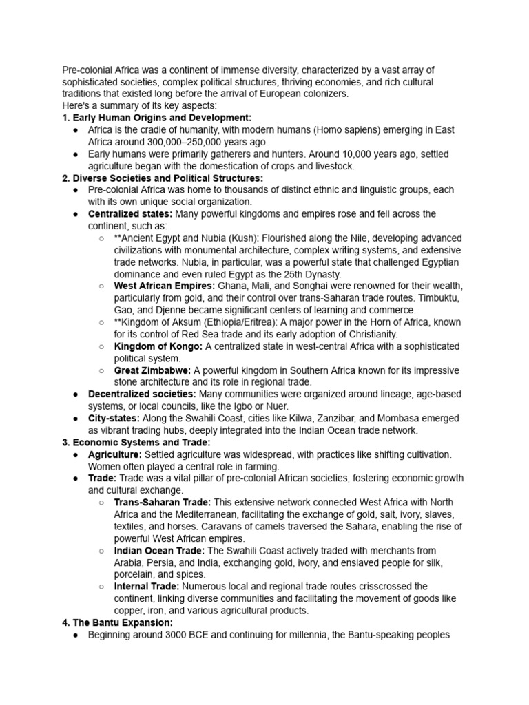 Give Me Summery of History of Pre-Colonial Africa | PDF | Africa | Trade
