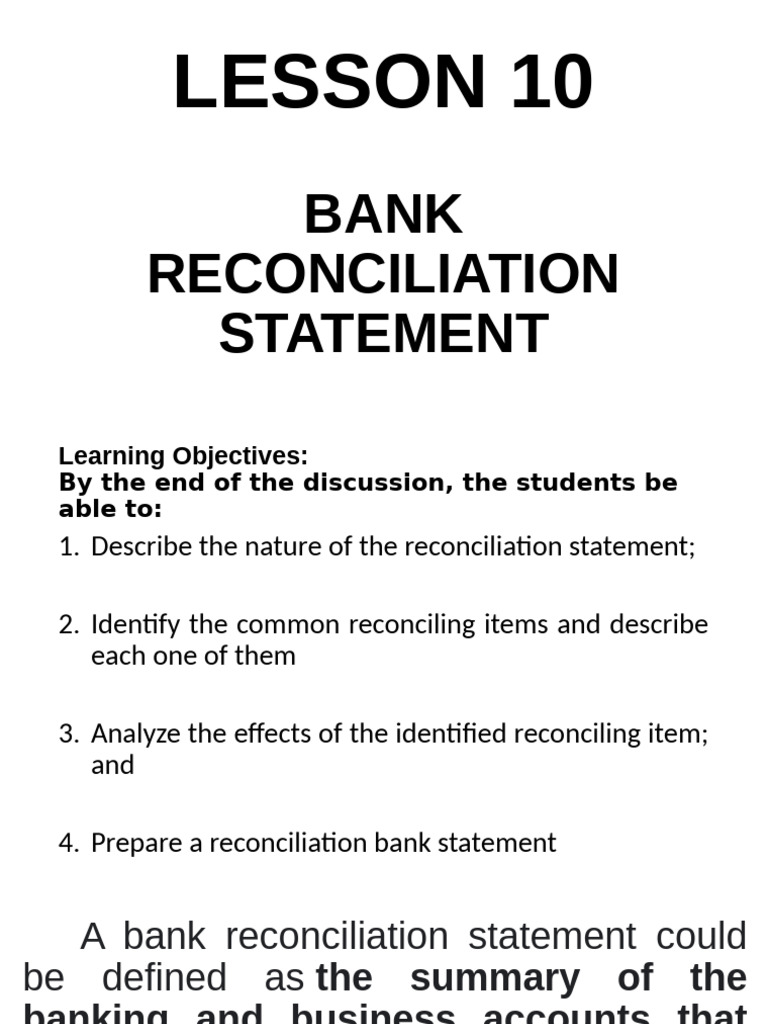 Lesson10 q2 Bank Reconciliation Statement | PDF | Banks | Debits And ...