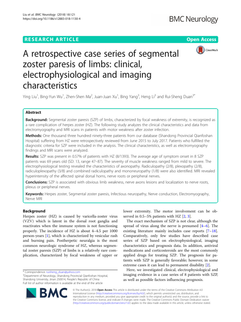 Segmental Zoster Paresis: Case Series Insights | PDF | Electromyography ...