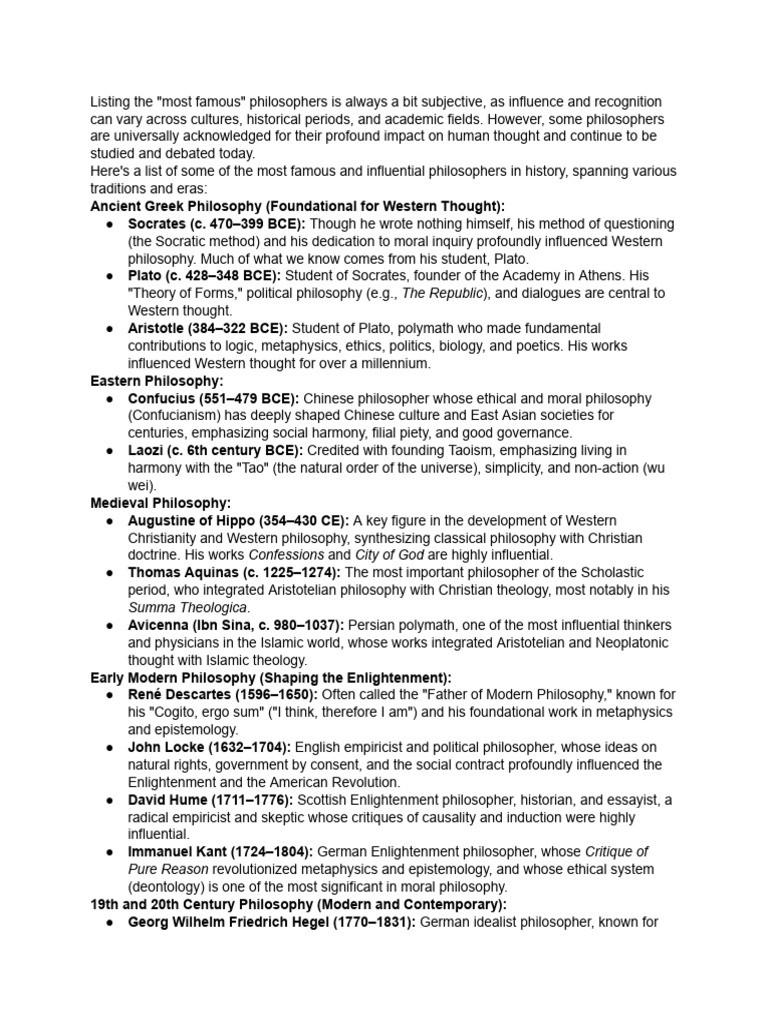 Most Famous Philosophers in History | PDF | Western Philosophy | German ...