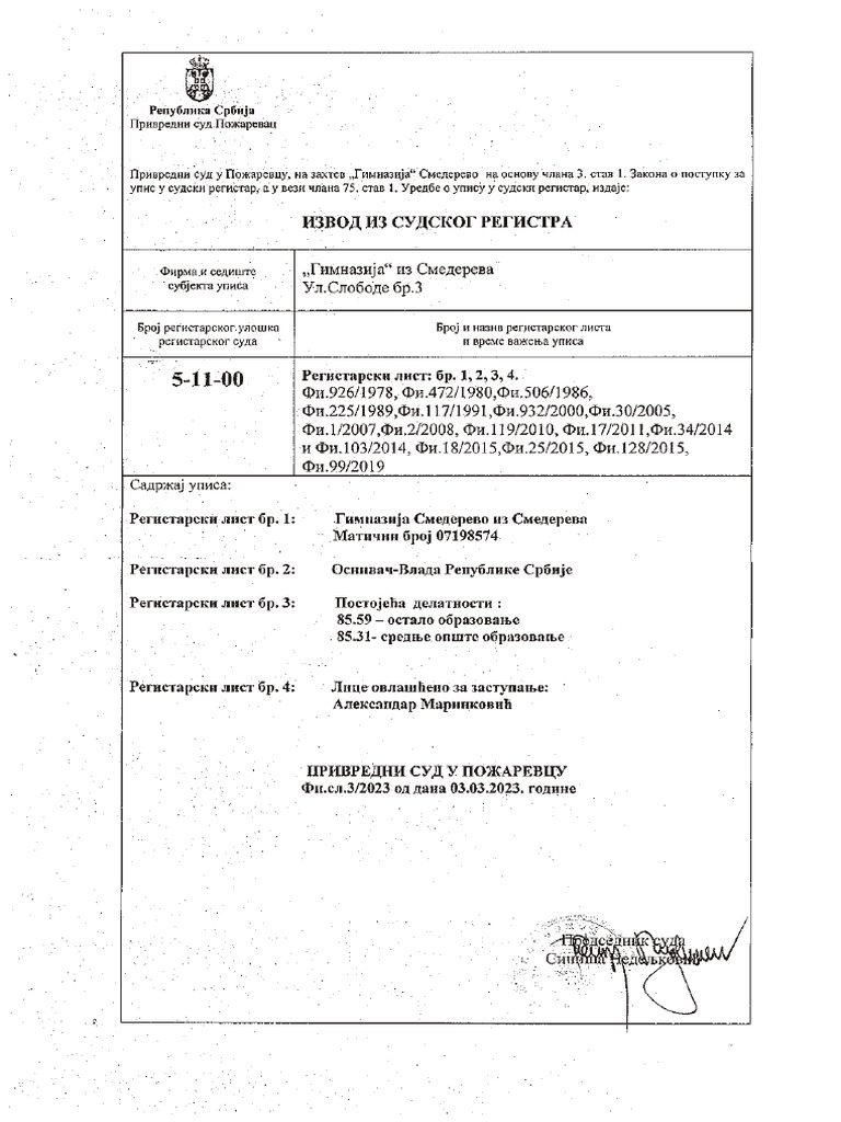 Izvod Iz Sudskog Registra Compressed | PDF